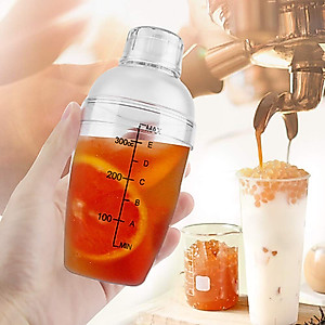 Plastic Cocktail Shaker, Martini Shaker, Drink Mixer Hand Shaker Cup with Scales, Anti-leaka Transparent PC Resin Milk Tea Cocktail Drink Shaker Bar Tool (300ml)