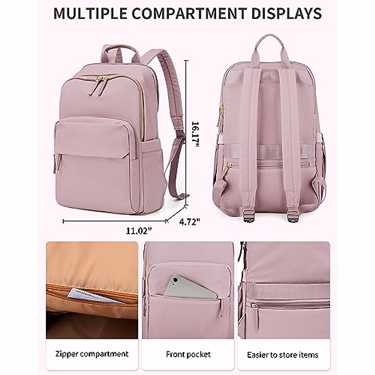 Laptop Backpack Women Teacher Backpack Work Computer Backpack with Laptop Compartment College Waterproof Anti Theft Backpack Casual Daypack Business Travel Backpack for Women Carry On Bag Pink