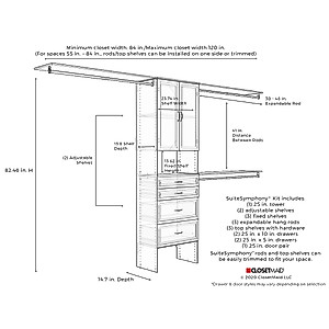 ClosetMaid SuiteSymphony Closet Organizer with Shelves, 2 Doors, 4 Drawers, 25-Inch-Natural Gray