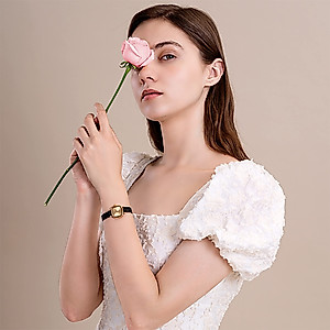 LANZOOM Candy Shape Women's Quartz Watch - Gold Square Dial, Black Tone Steel Band. Gift for Women on Holidays and Special Occasions.