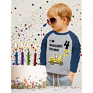 I'm Digging Being 4 4th Birthday Shirt Boy Kids 3/4 Sleeve Baseball T-Shirt 4T Blue