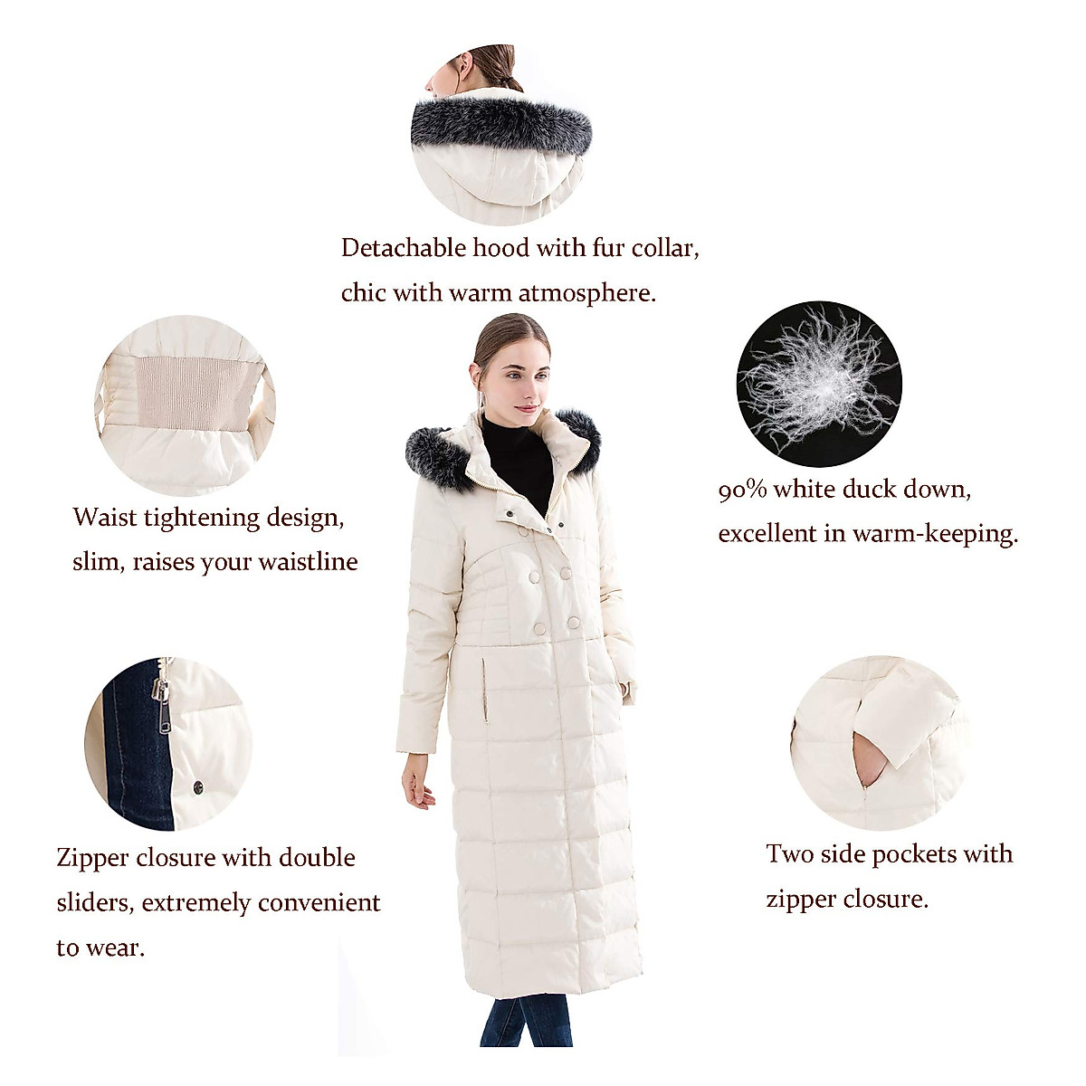 Obosoyo Women's Hooded Thickened Long Down Jacket Maxi Down Parka Puffer Coat (White, S)