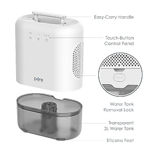Pure Enrichment® PureDry™ Elite Dehumidifier – Extra-Large 2L Water Tank with Auto Shut-Off, Removes 20 oz. (600 mL) per day of Moisture from Closets, Bathrooms, RVs, Basements, Bedrooms, and Offices