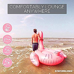 SWIMLINE ORIGINAL 90627 Giant Inflatable Flamingo Pool Float Floatie Ride-On Lounge W/ Stable Legs Wings Large Rideable Blow Up Summer Beach Swimming Party Lounge Big Raft Tube Decoration Toys Kids