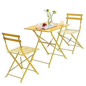 SUMETURE 3Pcs Patio Bistro Set, Folding Outdoor Patio Furniture Sets,1 Folding Patio Table and 2 Chairs Indoor and Outdoor for Patio, Yard, Garden(Yellow)