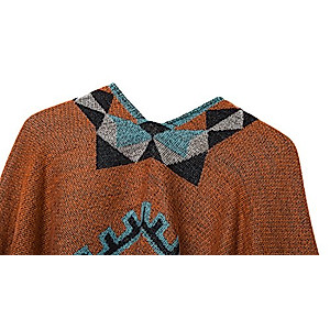 Urban CoCo Women's Printed Tassel Open front Poncho Cape Cardigan Wrap Shawl (Orange-series 5)