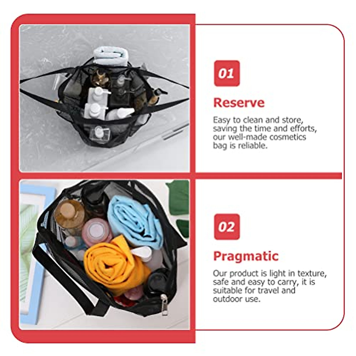 BESPORTBLE Mesh Shower Caddy Basket - Mesh Shower Caddy Tote Bag Toiletry Bag Quick Dry Bath Organizer for Beach College Dorms Gym Camp, Black