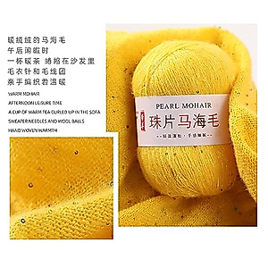 Yarn Ave 5 Balls/250 Grams Fine Sequined Mohair Yarns, Wool Blend Soft Fluffy Fancy Yarn for Hand Knitting&Crocheting Cardigans,Sweaters, DIY Crafts (#22 Light Yellow)