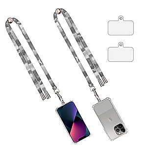 WWW Phone Lanyard,2× Universal Crossbody Cell Phone Lanyards with Multifuctional Patch and Adjustable Shoulder Neck Strap,Cell Phone Lanyard Compatible with All Smartphone for Women Girls,Grey