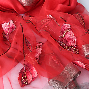 Lzylvta Silk Scarf Elegant Soft Scarf Shawls and Wraps for Weddings Embroidered silk scarf Shade Scarves for Women (Red)