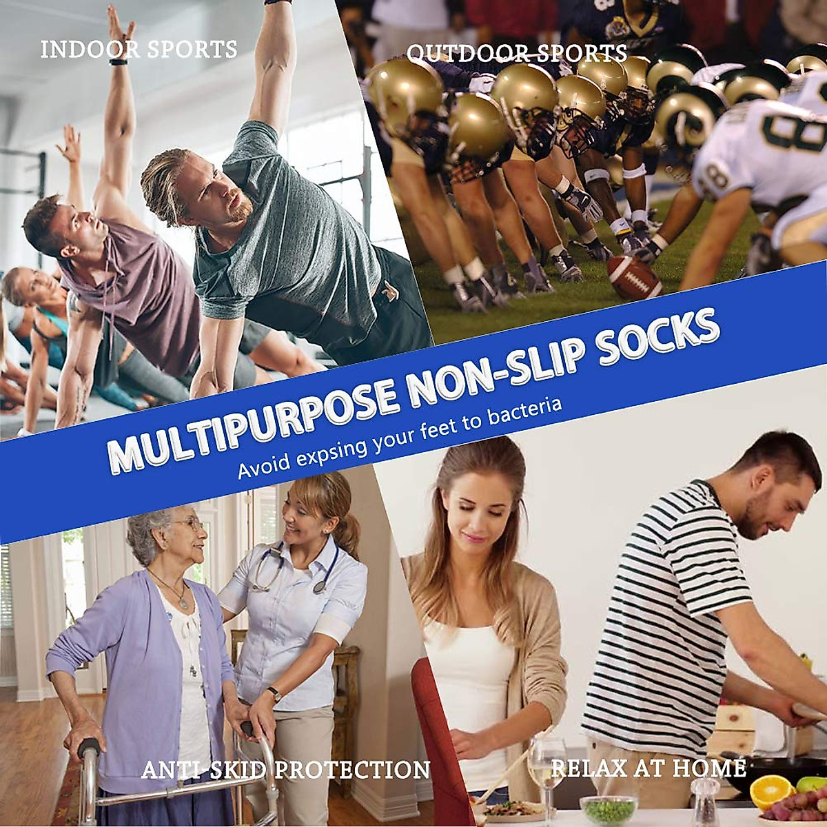 AOIREMON 3 Pairs Non Slip Hospital Socks, Anti Slip Non Skid Slipper Hospital Socks with grips for Adults Men Women Elderly