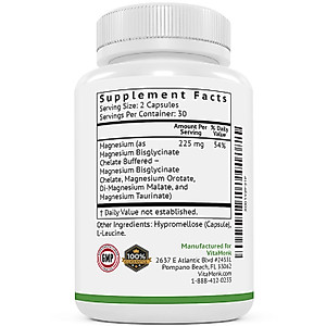 Quad Magnesium Blend by Vitamonk - with Magnesium Orotate, Glycinate Chelate, Magnesium Taurate and Di- Magnesium Malate - High Absorption Magnesium Complex for Sleep, Heart, and Mood