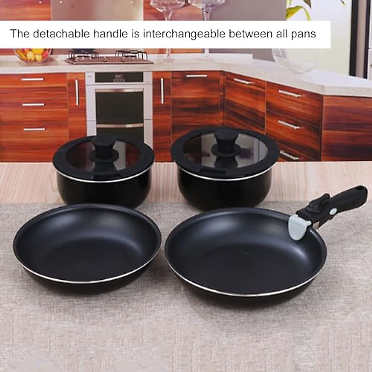 4Pcs Kitchen Cookware Set, Nonstick Pots and Pans Set with Detachable Handle, Aluminum Alloy Cookware Sets for All Hobs, Stackable Design, Dishwasher/Oven Safe
