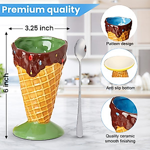 Kovot Ceramic Dessert & Ice Cream Cone Set - Includes 4 Ceramic Cones And 4 Metal Spoons