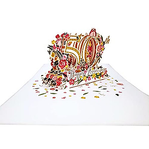 iGifts And Cards Happy 50th Milestone Anniversary 3D Pop Up Greeting Card - Marriage, Soulmates, Celebration, Being Together, Golden, Congratulations, Romantic, Lovebirds, Love and Happiness