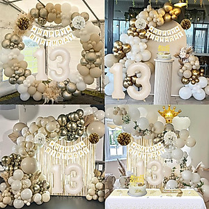 13th Birthday Decorations for Girls, White and Gold Balloons Happy 13th Birthday Decorations Girl, Happy Birthday Banner, Tiara Crown, Sash, Tablecloth Fringe Curtain for Official Teenager Decorations