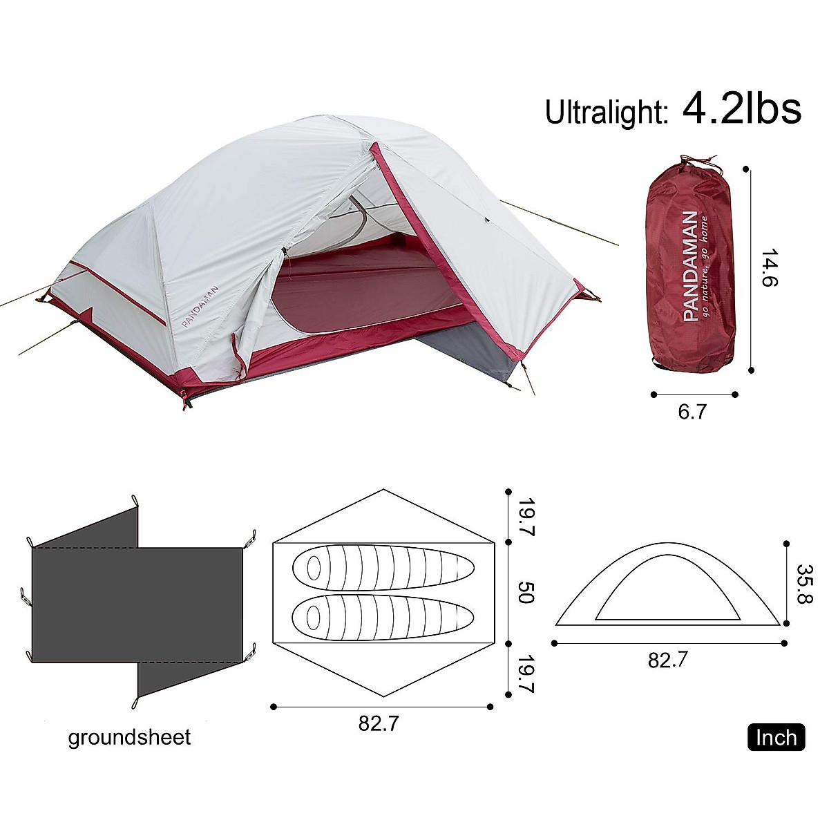 Pandaman 1-2 Person 4 Season Ultralight 20D Nylon Coated Silicone Waterproof 4000mm Wind Proof Camping Tent for Backpacking, Hiking, Mountaineering (2P, WR)