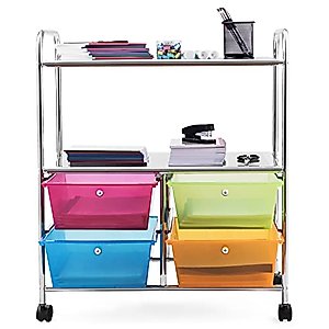 COSTWAY 4-Drawer Storage Cart, Mobile Storage Organizer w/Steel Frame & 360° Wheels, 4-Drawer Utility Cart for Living Room, Kitchen, Bathroom & Office, Six Colors Available (Multicolor)