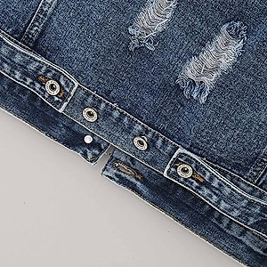 Gerichy Denim Jacket for Women, Oversized Tshirts Shirts for Women, Shirts for Women Trendy, Women's Oversized Denim Jacket Sleeveless Button Down Trendy Ripped Denim Shirt