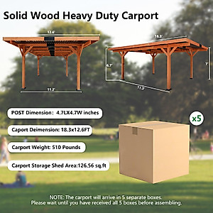 Beneouya 18.3 x 12.6 x 7 FT Heavy Duty Wooden Carport Pavilion Gazebo with Hard Top Steel Roof, Patio Gazebo for Parking Car, Boats on Patio, Garden, Lawn