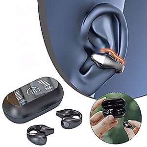 Wireless Ear Clip Bone Conduction Headphones,Wireless Earbuds with Earhooks,HiFi Stereo Surround,with LED Power Display for Gym Running Sports, Outdoor Activities (Black)