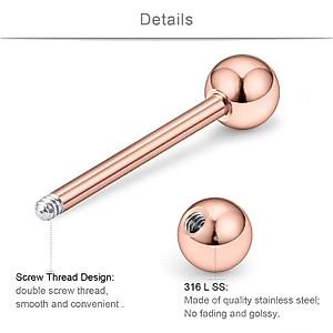 SCERRING 14G Nipple Rings Stainless Steel Nipplerings Tongue Straight Barbell Rings Body Piercing Jewelry for Women Men 9/16Inch 8 Pairs Rose Gold
