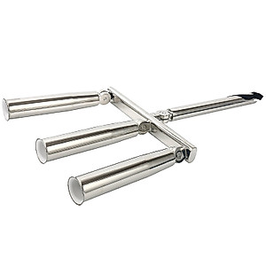 3 Tube Silver Highly Polished Stainless Steel Trident Outrigger Stylish Rod Holder - Triple Rod Holder , Kite Fishing Mount 3-Rod Holder -9998S