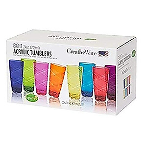 CreativeWare Circus Set of 8, 24 Ounces Tumbler Set, 8 Count (Pack of 1), Multicolor
