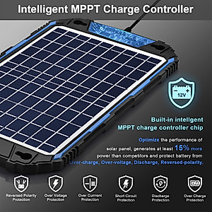 SUNER POWER Waterproof 10W 12V Solar Battery Charger & Maintainer Pro, Built-in UltraSmart MPPT Charge Controller, 10 Watt Solar Panel Trickle Charging Kits for Car Automotive Boat Marine RV Trailer
