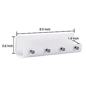 Self-Adhesive Wall Mount Mail Letter Holder with 4 Key Hooks Organizer ~ Holds Car/House Keys, Leashes, Mails, Phones (White)