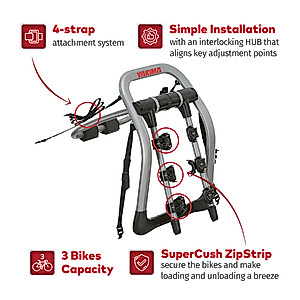 Yakima HalfBack 3 Bike Capacity Trunk Bike Strap Rack with 4 Strap Attachment, SuperCrush ZipStrips, and Bomber External Frame, Gray/Black