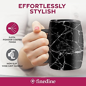 FineDine Double-Wall 18/8 Stainless-Steel Coffee Mugs with Spill-Resistant Lids Insulated Coffee Travel Mug with Comfortable Handle for Hot & Cold Drinks, Shatterproof Coffee Cups, 14 Oz. (Set of 2)