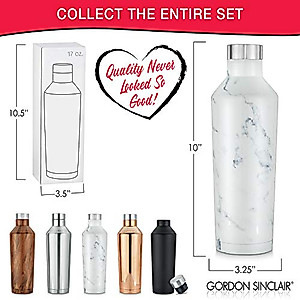 Gordon Sinclair Marble Riviera 17 oz Double Walled Stainless Steel Water Bottles The Vacuum Insulated Water Bottle is Leak Proof & a Thermos for Hot Drinks for 12 Hours and Cold Drinks for 24 Hours