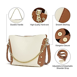 CLUCI hobo Bags for Women Vegan Leather Purses and Handbags Designer Ladies Shoulder Bucket Bag Beige with Brown