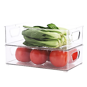 2 Pack Pantry Organization and Food Storage Bin,Stackable Clear Plastic Refrigerator Organizer Bins for Kitchen,Fridge, Cabinet Organization and Storage for Packets, Snacks, Fruit, Soda ,Spice Packets