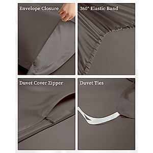 THXSILK 25 Momme Silk Duvet Cover Set 4PCS(1 Duvet Cover + 1 Fitted Sheet + 2 Pillow Shams),100% Mulberry Natural Silk Bedding Set (Charcoal, King)