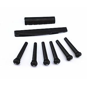 yueton Pack of 2 Sets Black and White Plastic Bridge Pins & Saddle & Nut Replacement Parts for Acoustic Guitar