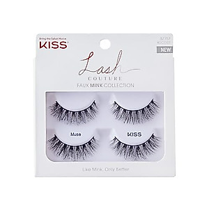 KISS Lash Couture, False Eyelashes, Muse', 14 mm, Includes 2 Pairs Of Lashes, Contact Lens Friendly, Easy to Apply, Reusable Strip Lashes, Glue On Lashes