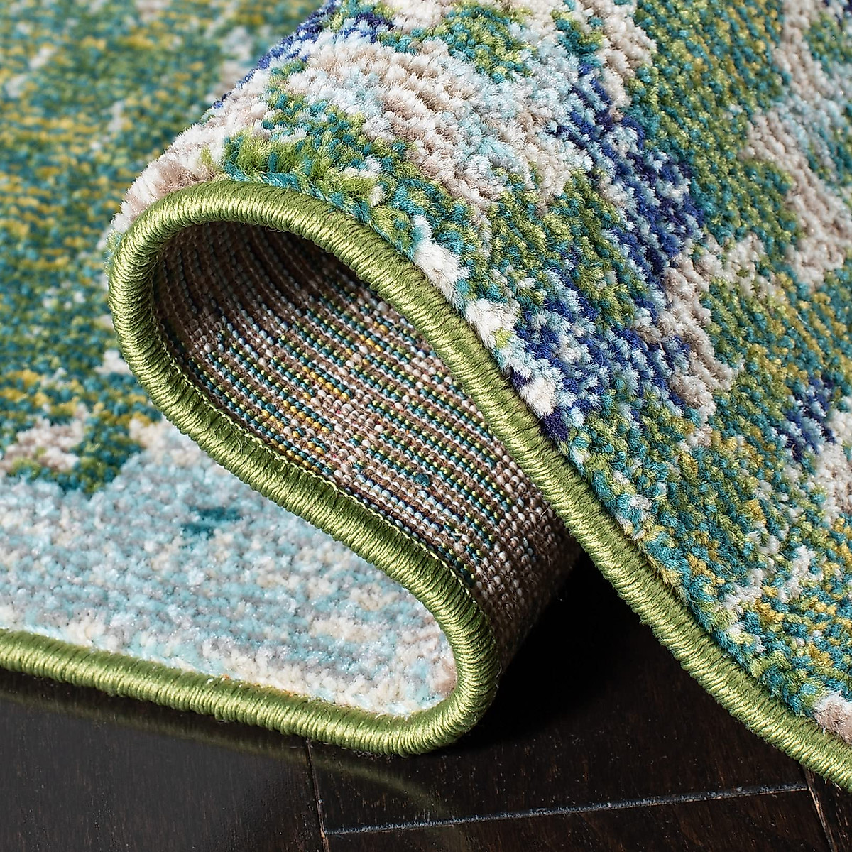 SAFAVIEH Madison Collection Area Rug - 9' x 12', Green & Turquoise, Boho Abstract Distressed Design, Non-Shedding & Easy Care, Ideal for High Traffic Areas in Living Room, Bedroom (MAD425Y)