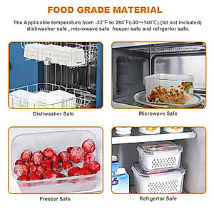 YIENOGO 4 Size Fruit Vegetable Storage Containers for Fridge with Colander and Lid Refrigerator Storage Containers Bins Organizer for Fruit Food Produce, White, YI-01F04