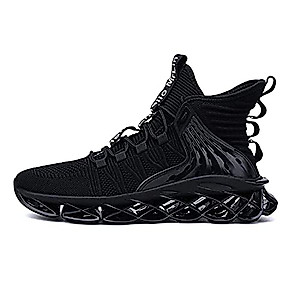 DUDHUH Running Shoes for Men Comfortable Athletic Cross Trainer Casual Walking Fashion Mens Tennis Sock Sneakers Black