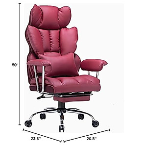 Efomao Desk Office Chair,Big High Back Chair,PU Leather Office Chair, Computer Chair,Executive Office Chair, Swivel Chair with Leg Rest and Lumbar Support,Burgundy Office Chair