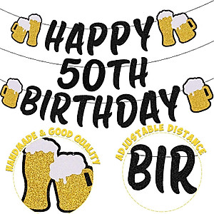 Happy 50th Birthday Banner for Men Cheers to 50 Year Garland Decoration 50s Bday Party Celebration for Women 50 Anniversary Backdrop Decor Supplies