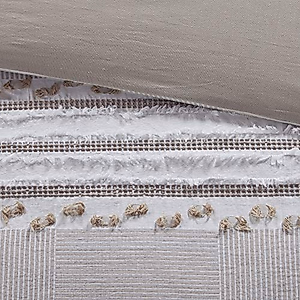 INK+IVY 100% Cotton Comforter Set Trendy Stripe Textured Design, Modern Down Alternative, All Season Cozy Bedding with Matching Shams, King/Cal King, Taupe Jacquard Stripes