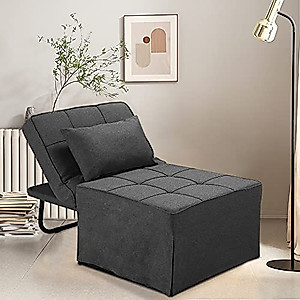 Saemoza Sleeper Sofa Bed, 4 in 1 Multi Function Single Folding Ottoman Bed, Modern Sleeper Convertible Chair Adjustable Backrest Small Couch Bed for Living Room/Small Apartment, Deep Grey