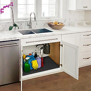 LochCraft Under Sink Mats for Kitchen Waterproof (31x22) Silicone Undersink Liner for Organizing and Waterproofing - Ideal for The Kitchen, Bathroom, and Laundry Room, Fits 33 Inch Cabinet (Black)