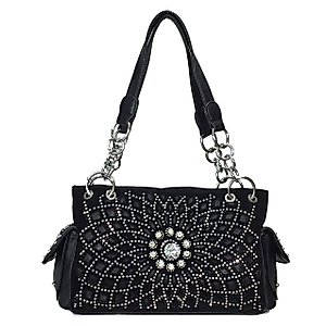 Zzfab Star Flower Concealed Carry Purse Rhinestone Western Handbag Black