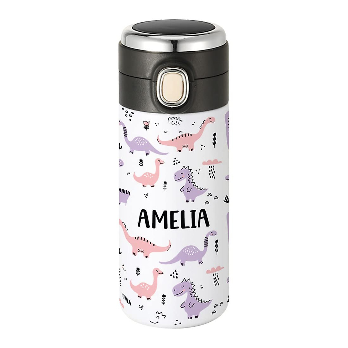 Andaz Press Personalized Kids Tumbler Dinosaur Kids Stainless Steel Water Bottle with Leakproof Flip Lid- 10oz BPA-Free Tumbler For Boys, Girls, Students, Birthday Party Favors Gifts, 1-Pack