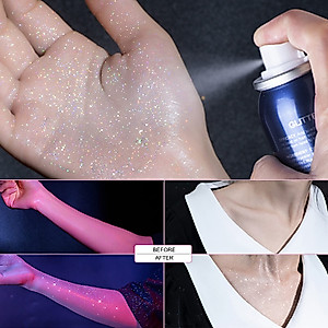 Shiny Glitter Spray, Hair and Body Glitter Spray, Quick-Drying Waterproof Long-Lasting Body Shimmery Spray for Prom, Festival Rave and Stage Makeup (2.11 oz)