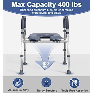 HOMLAND Toilet Seat Risers for Seniors, FSA/HSA Eligible Raised Toilet Seat with Handles & Padded Seat, Adjustable Height & Width, 400lb Handicap Elevated Toilet Seat for Elderly, Fit Any Toilet